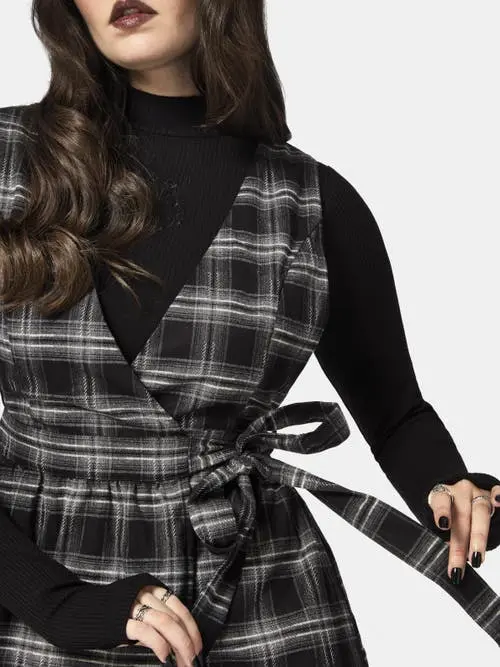 DISTURBIA Lochan Check Wrap Pinafore Midi Dress