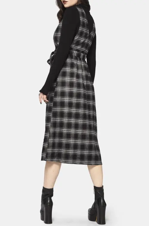 DISTURBIA Checked Wrap Pinafore Midi Dress