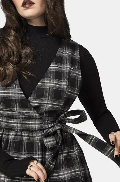 DISTURBIA Checked Wrap Pinafore Midi Dress
