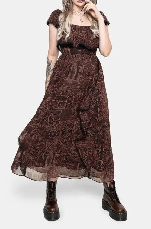 DISTURBIA Kells Lace Trim Midaxi Dress - Red