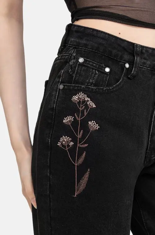 DISTURBIA Griffinfly Distressed Denim Mom Jeans