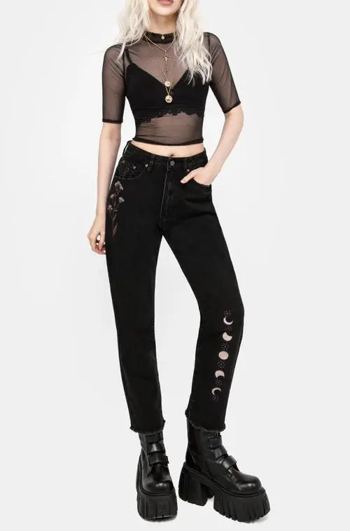 DISTURBIA Griffinfly Distressed Denim Mom Jeans