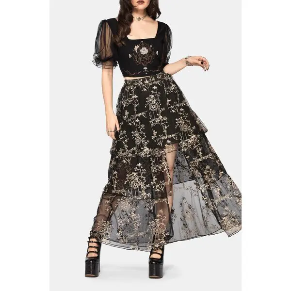 DISTURBIA Stellar Vine Split Tiered Tulle Skirt