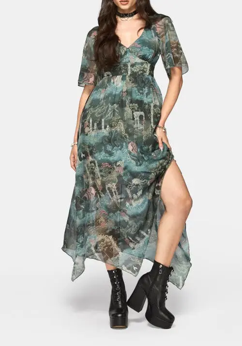 DISTURBIA Thalassa Lace Up Midaxi Dress