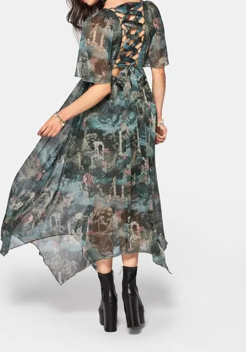 DISTURBIA Thalassa Lace Up Midaxi Dress