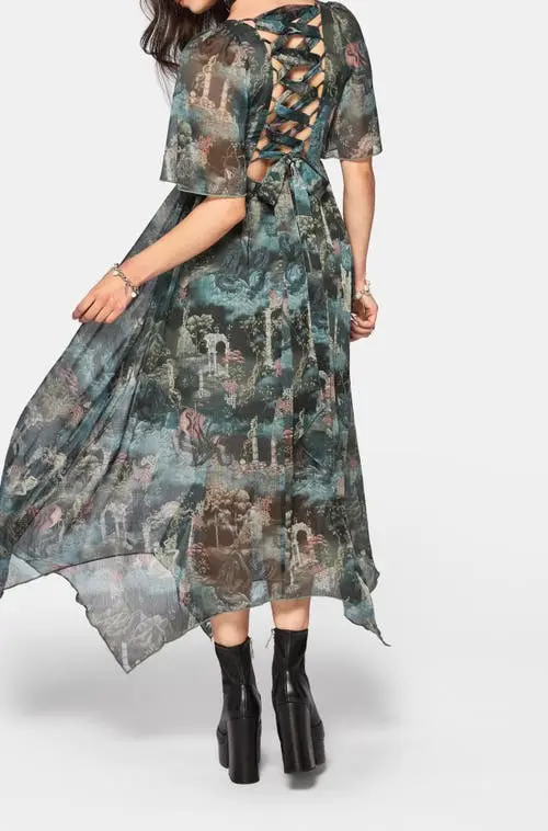 DISTURBIA Thalassa Lace-up Midaxi Dress
