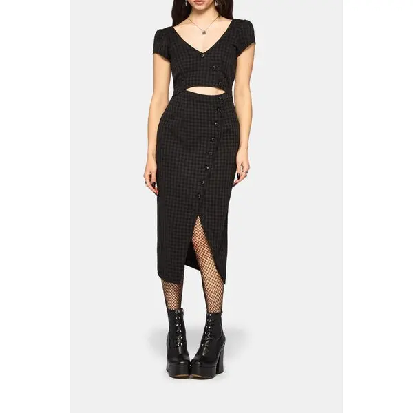 DISTURBIA Ziggy Check Cut Out Midaxi Dress - Black