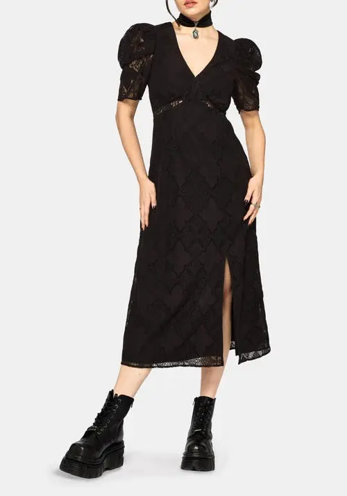 DISTURBIA Zephyr Crossed Lace V-neck Midi Dress