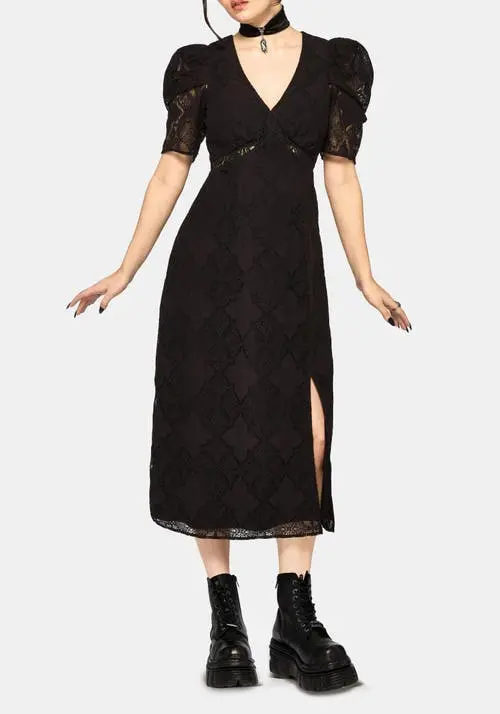 DISTURBIA Zephyr Crossed Lace V-neck Midi Dress