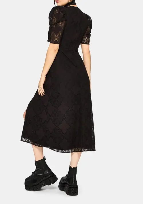 DISTURBIA Zephyr Crossed Lace V-neck Midi Dress