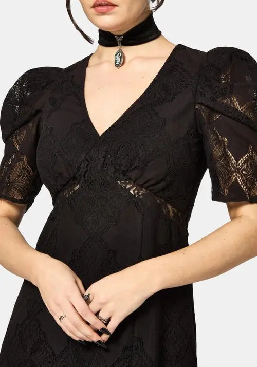 DISTURBIA Zephyr Crossed Lace V-neck Midi Dress