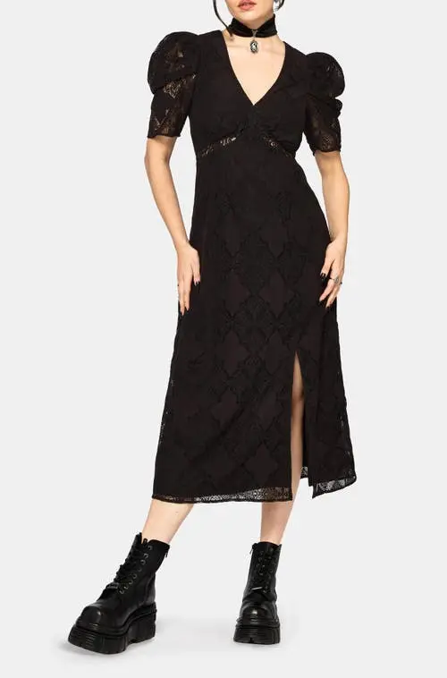 DISTURBIA Zephyr Crossed Lace V-neck Midi Dress