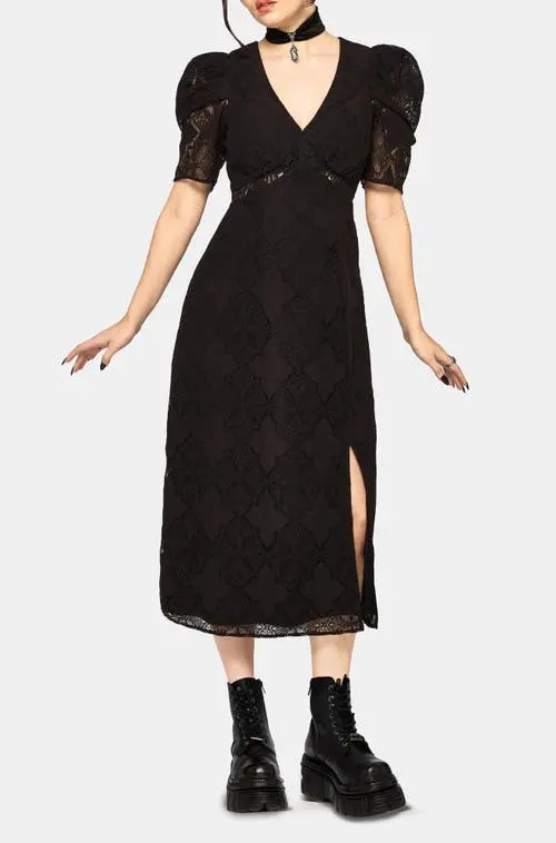 DISTURBIA Zephyr Crossed Lace V-neck Midi Dress