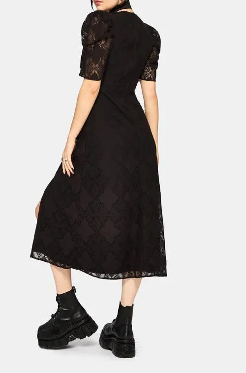 DISTURBIA Zephyr Crossed Lace V-neck Midi Dress
