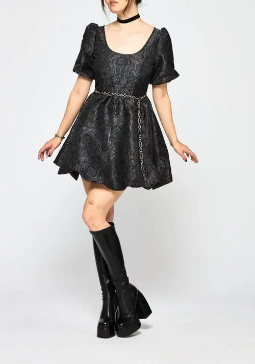 DISTURBIA Nocturna Jacquard Scoop Neck Mini Dress