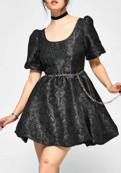 DISTURBIA Nocturna Jacquard Scoop Neck Mini Dress