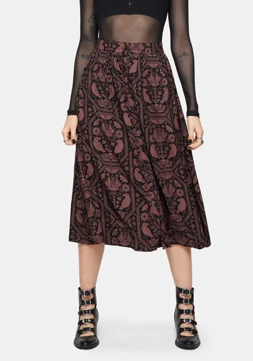 DISTURBIA Annabel Raven Print Button Down Skirt