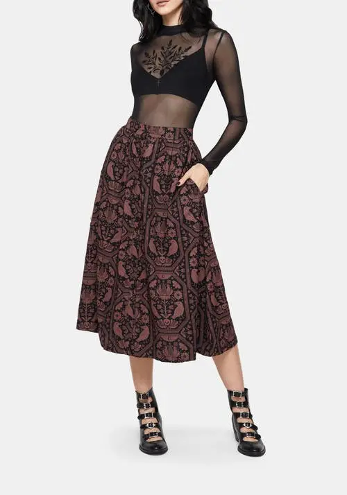 DISTURBIA Annabel Raven Print Button Down Skirt