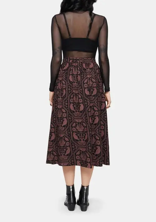 DISTURBIA Annabel Raven Print Button Down Skirt