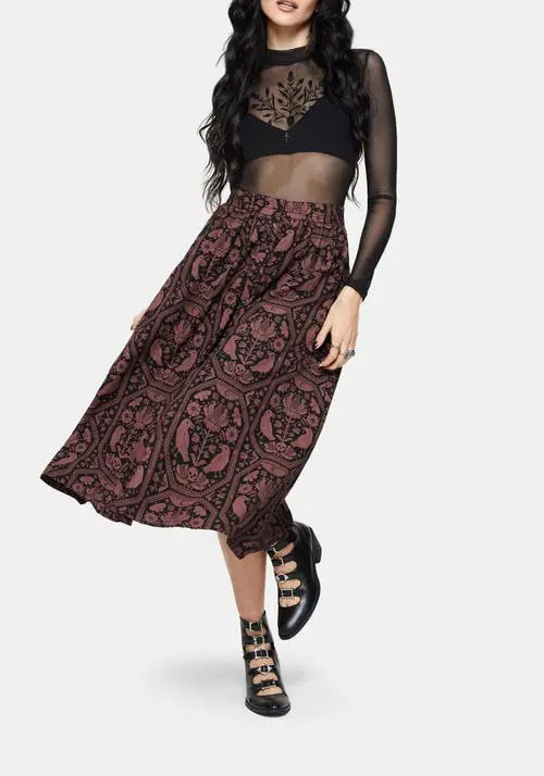DISTURBIA Annabel Raven Print Button Down Skirt