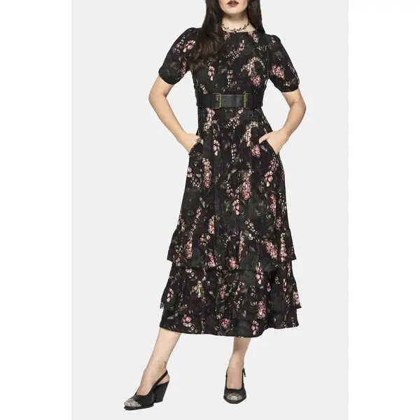 DISTURBIA Noctua Owl Foxglove Tiered Midaxi Dress