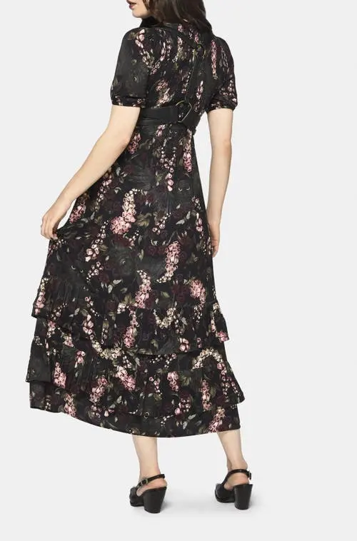 DISTURBIA Noctua Owl Foxglove Tiered Midaxi Dress
