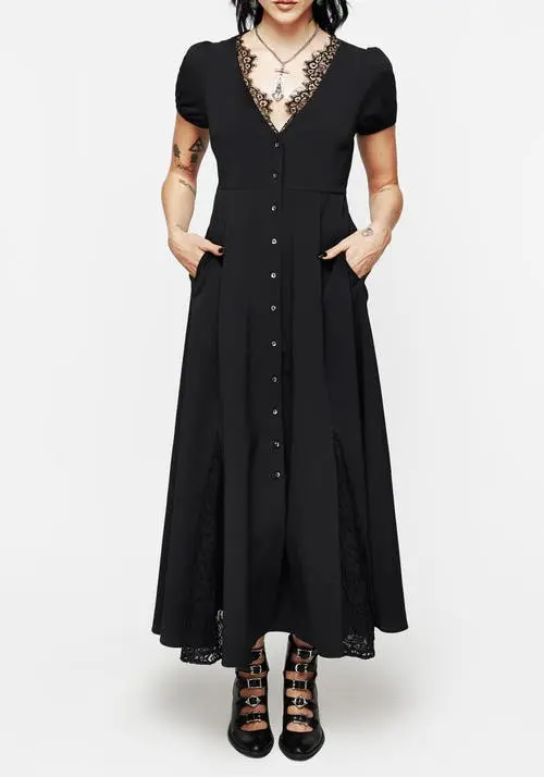 DISTURBIA Taissa Lace Button Up Midaxi Dress