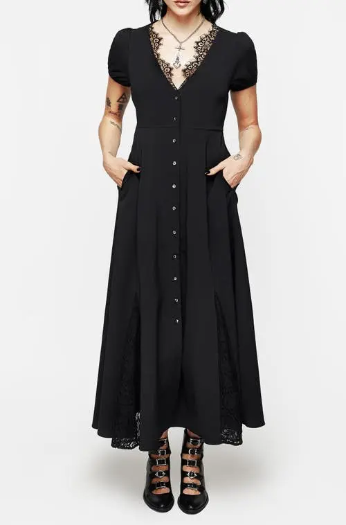 DISTURBIA Taissa Lace Button-up Midi Dress - Black