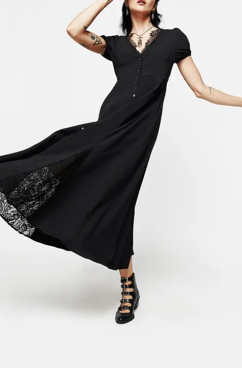 DISTURBIA Taissa Lace Button-up Midi Dress