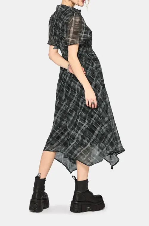 DISTURBIA Checked Midaxi Shirt Dress With Tie Waist And Asymmetrical Hem