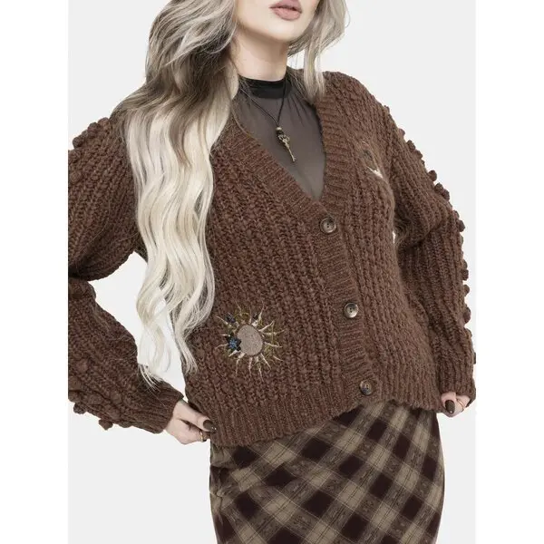 DISTURBIA Isla Chunky Embroidered Knit Cardigan