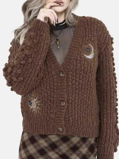 DISTURBIA Isla Chunky Embroidered Knit Cardigan