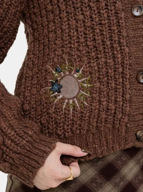 DISTURBIA Isla Chunky Embroidered Knit Cardigan