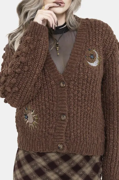 DISTURBIA Isla Chunky Embroidered Knit Cardigan