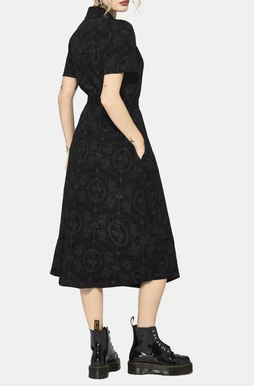 DISTURBIA Cameo Floral Tie Belt Midi Shirt Dress