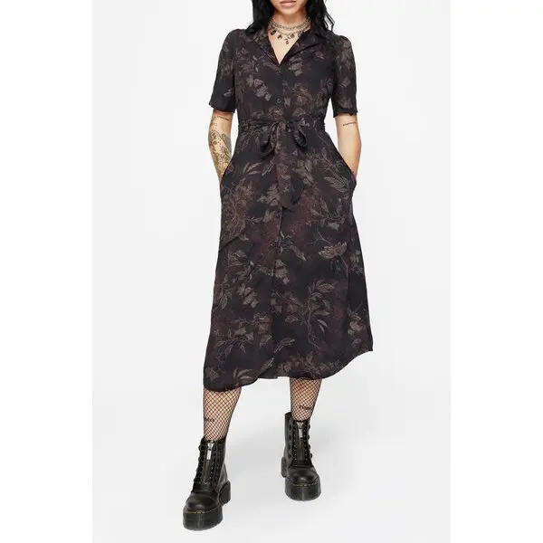 DISTURBIA Moth Print Shirt Dress