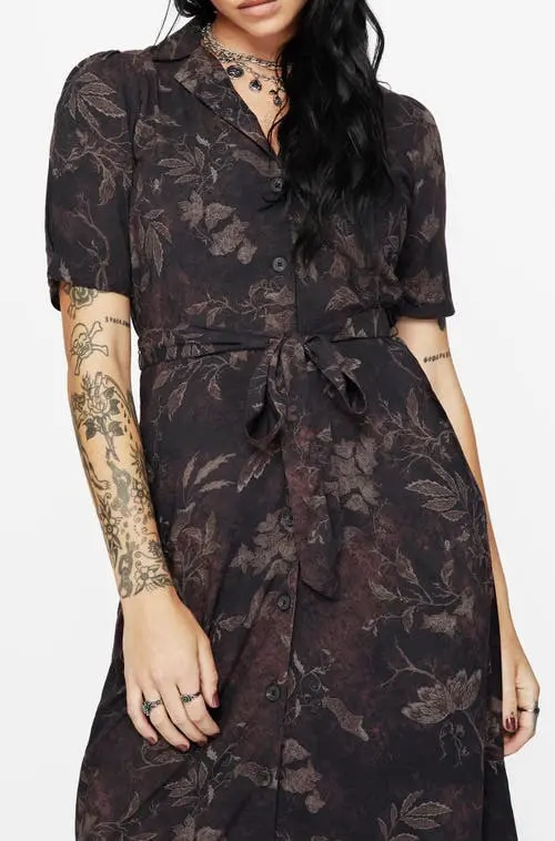DISTURBIA Moth Print Shirt Dress