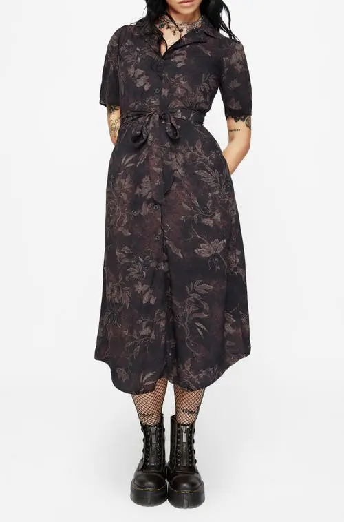 DISTURBIA Moth Print Shirt Dress