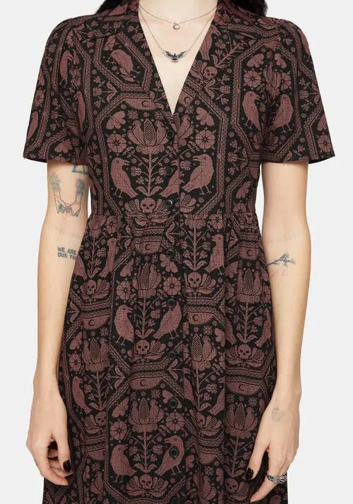 DISTURBIA Raven Print Midi Shirt Dress