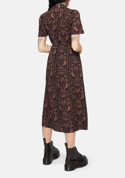DISTURBIA Raven Print Midi Shirt Dress