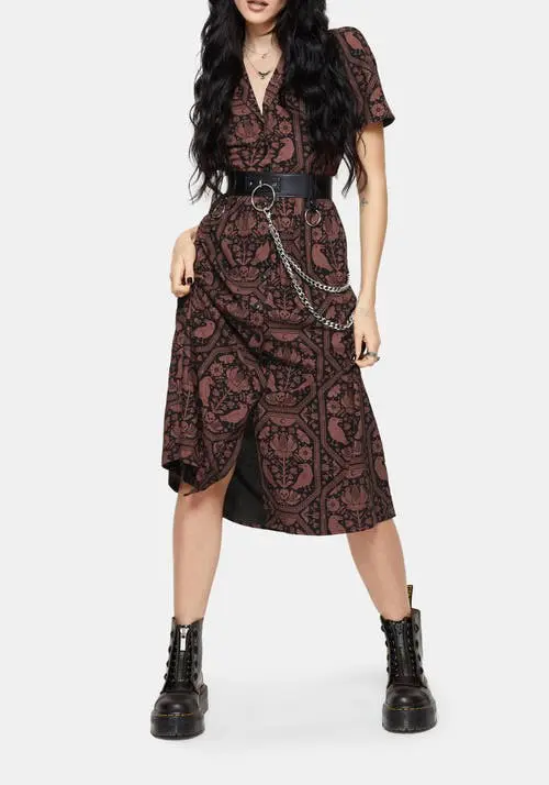 DISTURBIA Raven Print Midi Shirt Dress
