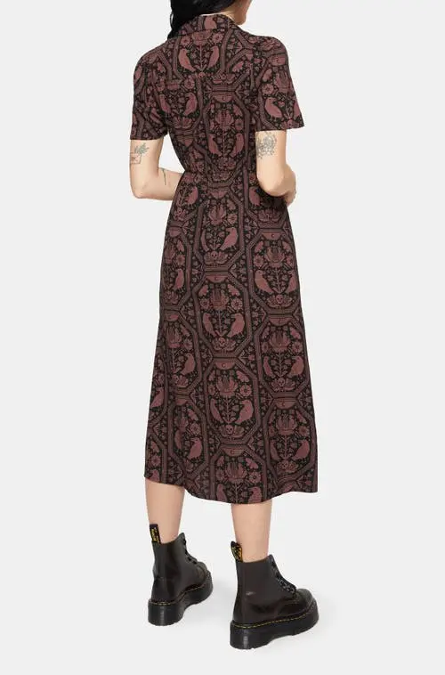 DISTURBIA Raven Print Midi Shirt Dress
