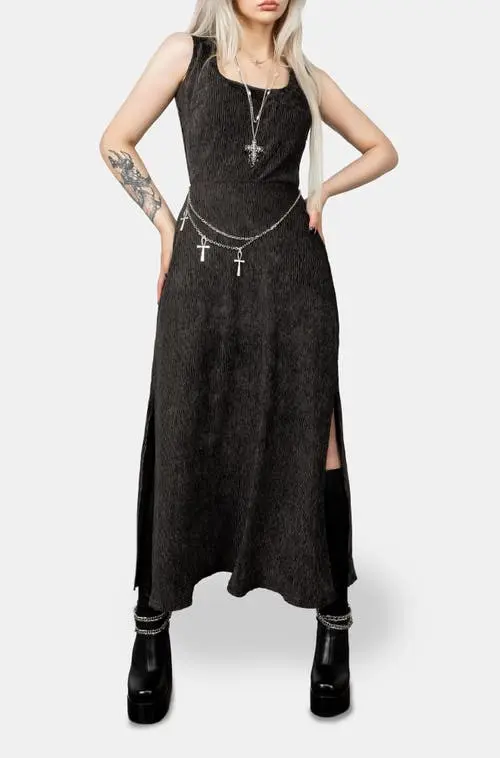 DISTURBIA Thekla Textured Midi Dress With Charm Belt - Grey
