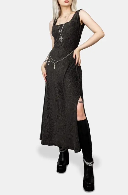 DISTURBIA Thekla Textured Midi Dress With Charm Belt