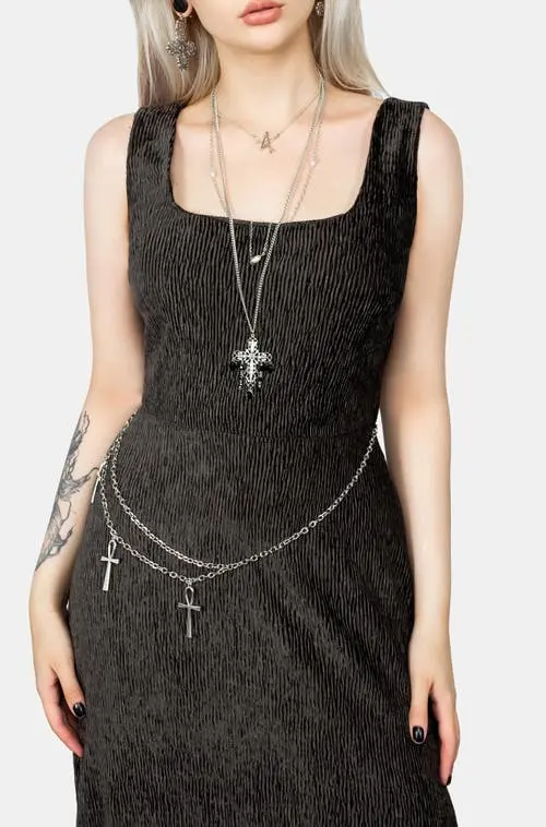 DISTURBIA Thekla Textured Midi Dress With Charm Belt