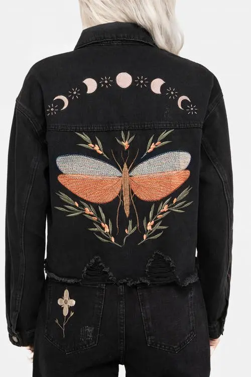 DISTURBIA Griffinfly Distressed Denim Jacket