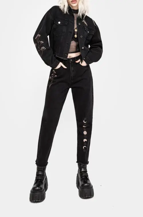 DISTURBIA Griffin Fly Embroidered Distressed Denim Jacket