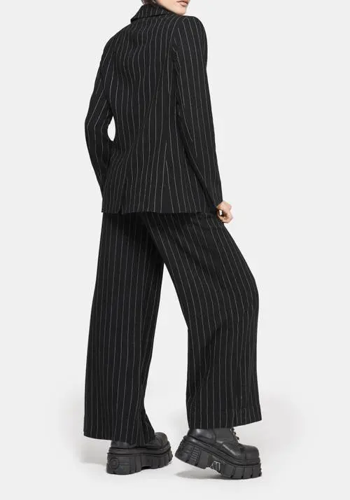 DISTURBIA Charli Pinstripe Buckle Oversized Blazer