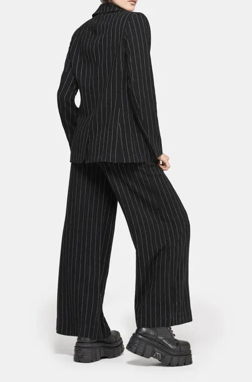 DISTURBIA Charli Pinstripe Buckle Oversized Blazer