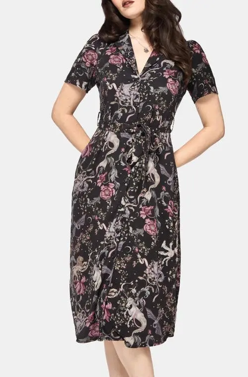 DISTURBIA Enchanted Forest Midi Shirt Dress